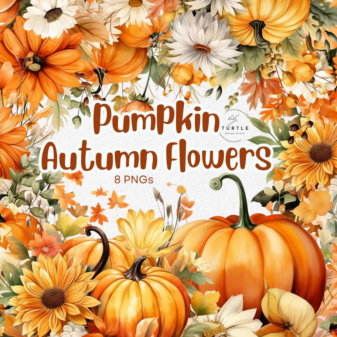 Watercolor Pumpkin Bouquets Clipart, Autumn Thanksgiving Fall Floral ...