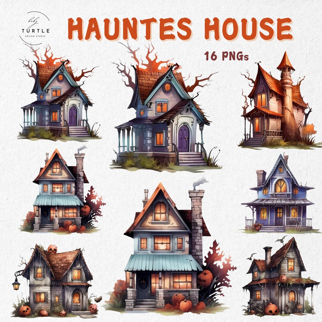 Watercolor Haunted House Clipart Bundle, Halloween Witch Stickers ...