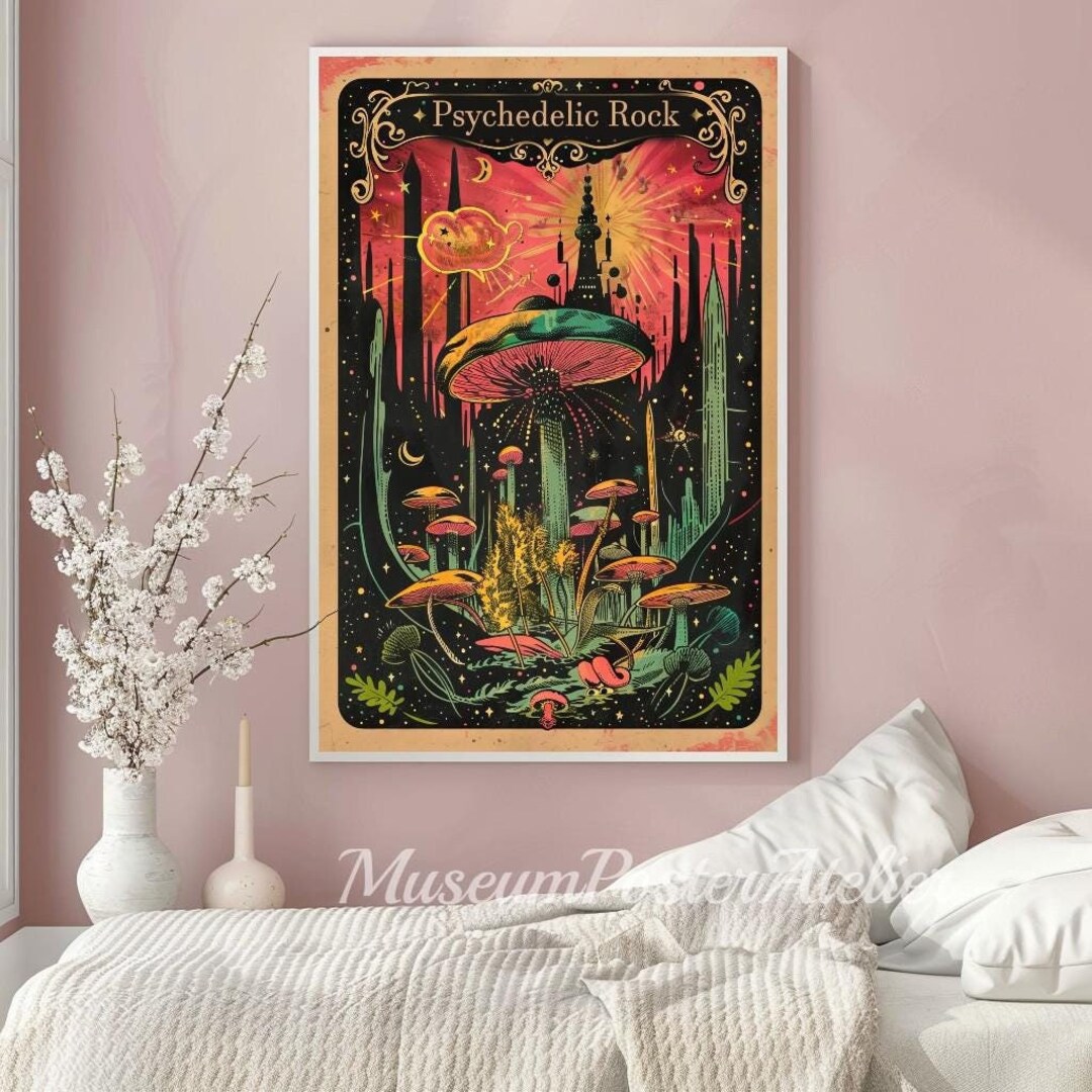 70s Psychedelic Hard Rock Concert Poster, Psychedelic Mushrooms Print, Hard Rock Art, Print of ...