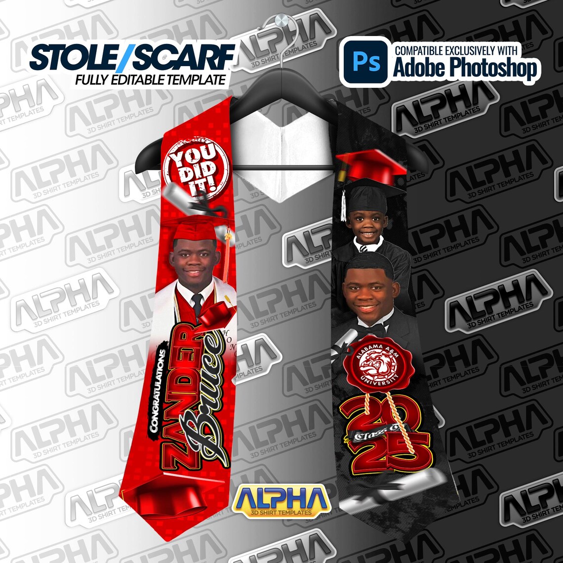 Graduation Stole, Shash Template DIY Editable Template 2025 Photoshop ...