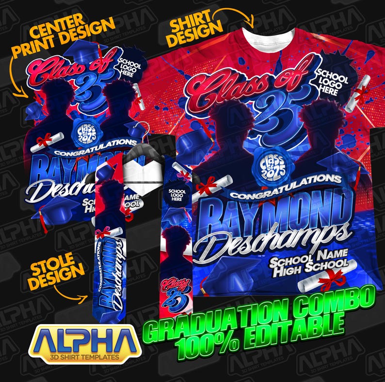 Graduation Combo Templates shirt DTF Stole Fully Editable Template 2025 ...