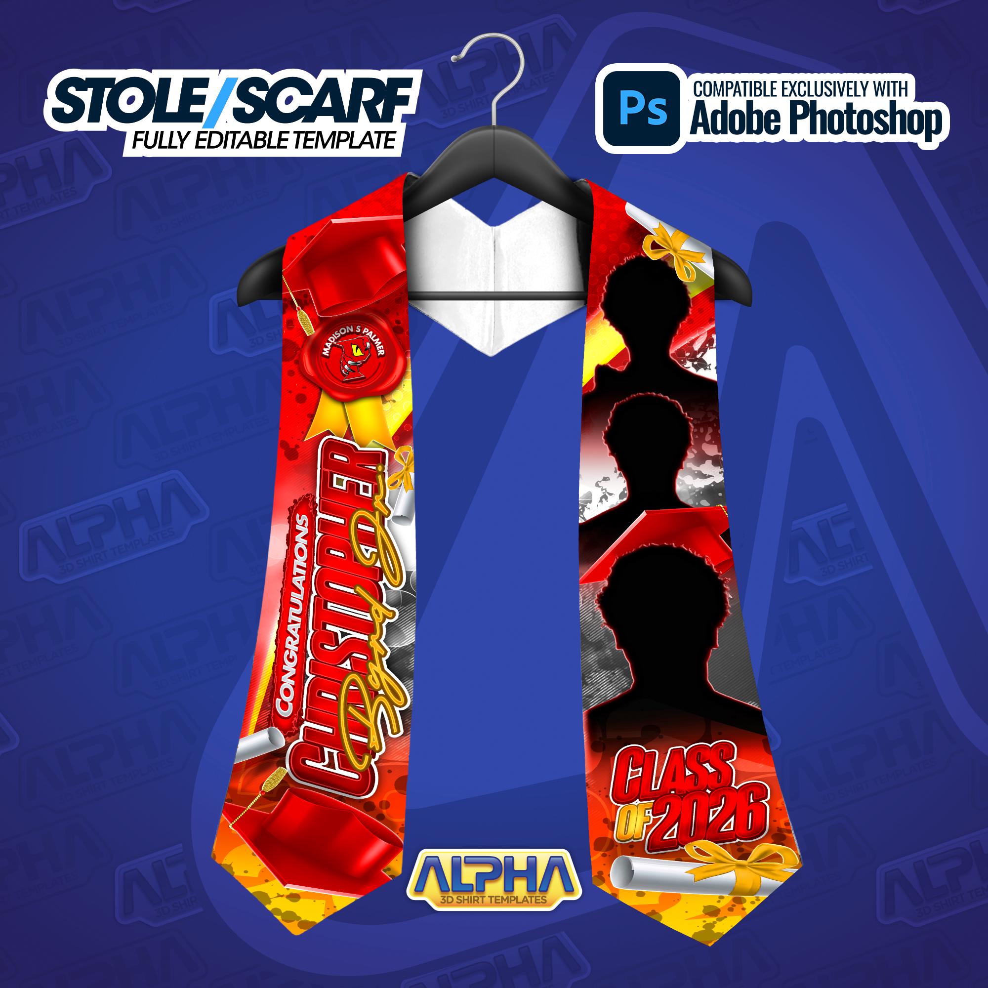 Red and Yellow Gold Graduation Stole Template, Easy to Edit, Stole ...