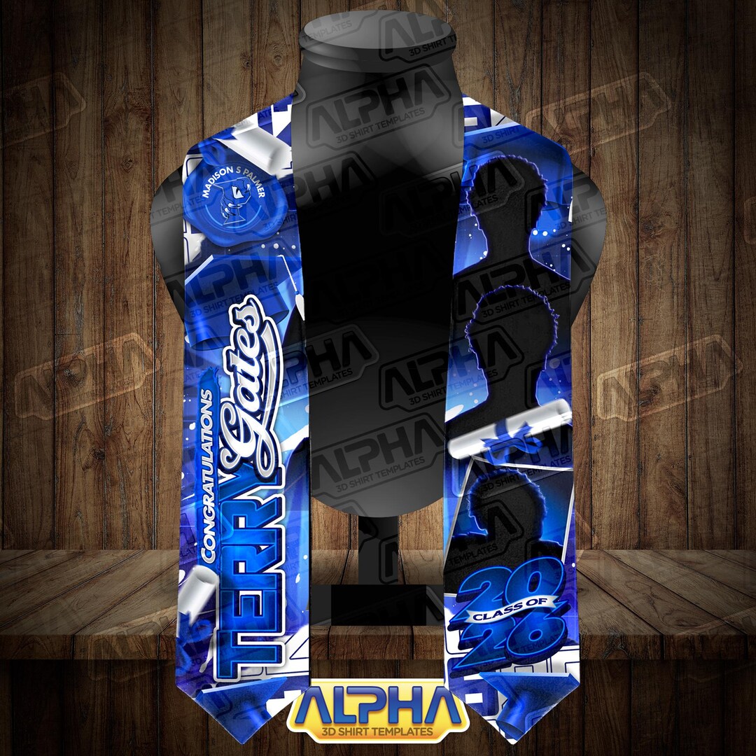 Blue, Black and White Graduation Stole Template, Easy to Edit, Stole ...