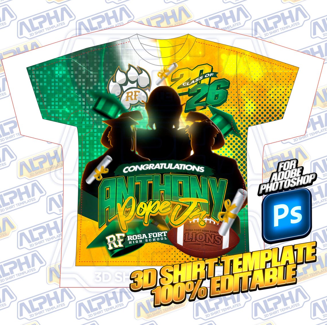 Graduation T-shirt Digital File, Green, Yellow Editable Photoshop ...