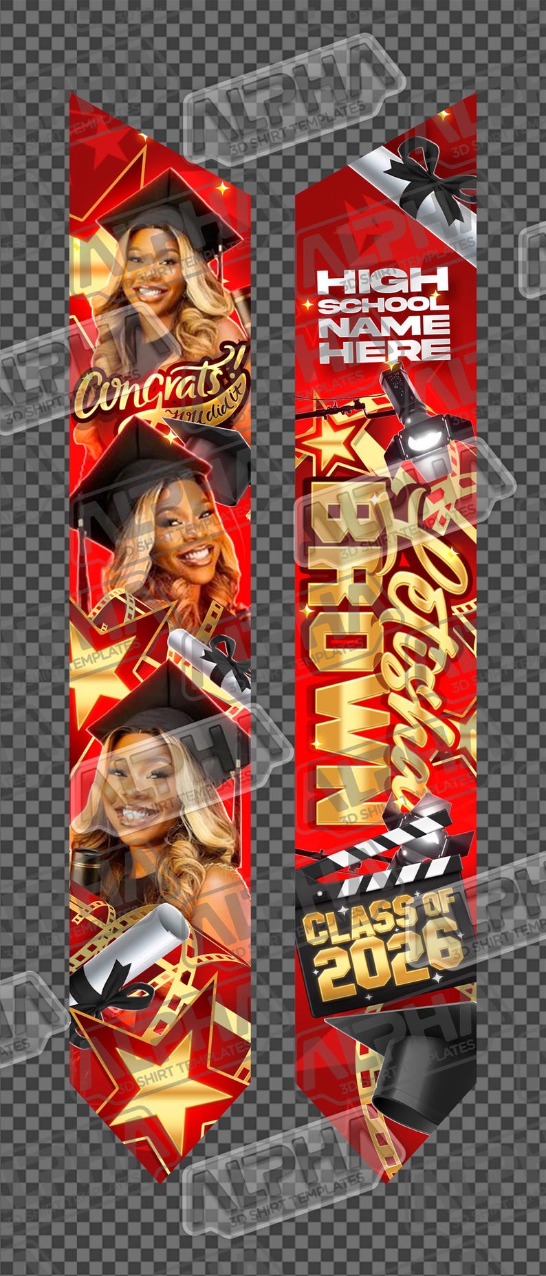 Red and Yellow Gold Graduation Stole Template, Easy to Edit, Stole ...