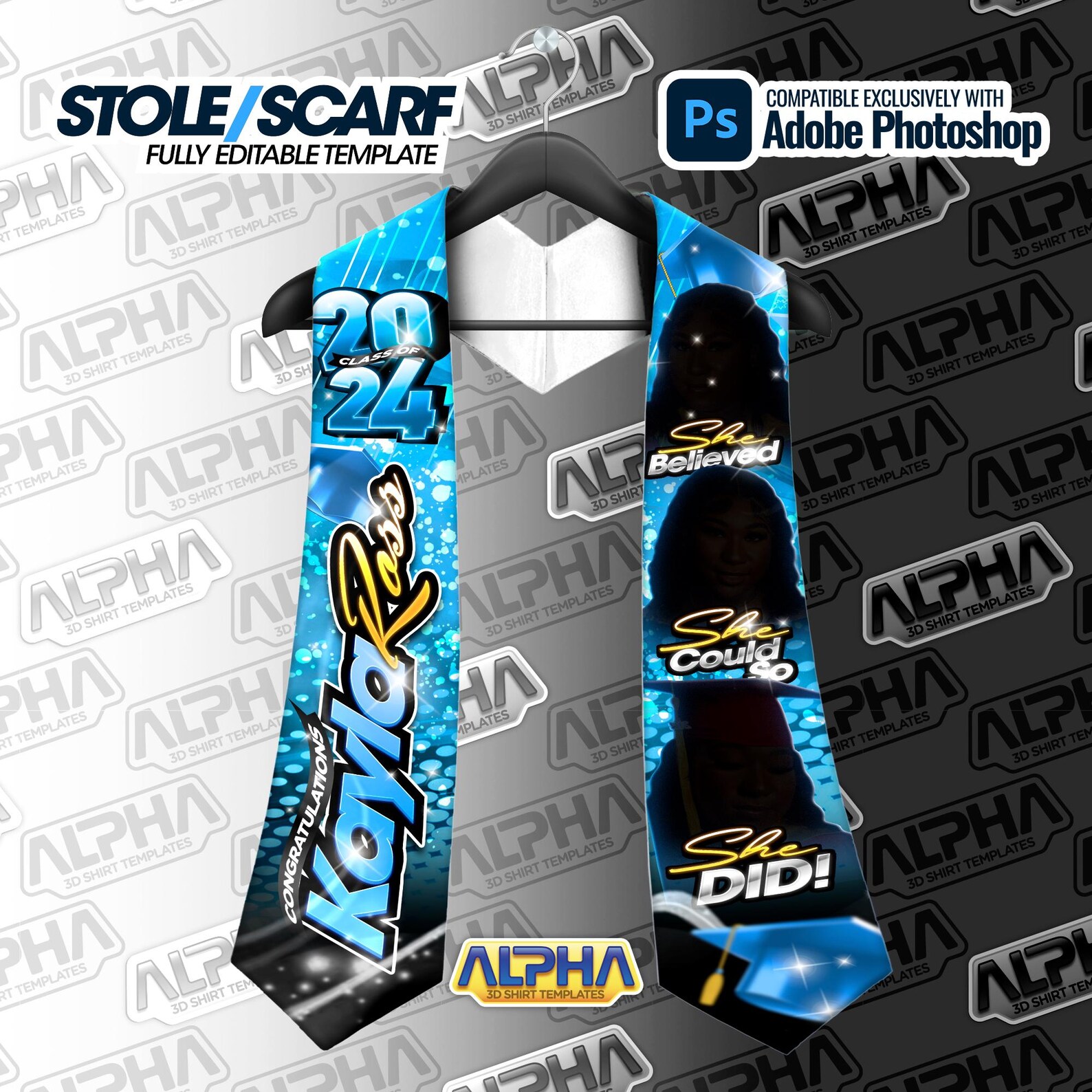 Graduation Stole, Shash Template DIY Editable Template 2025 Photoshop ...