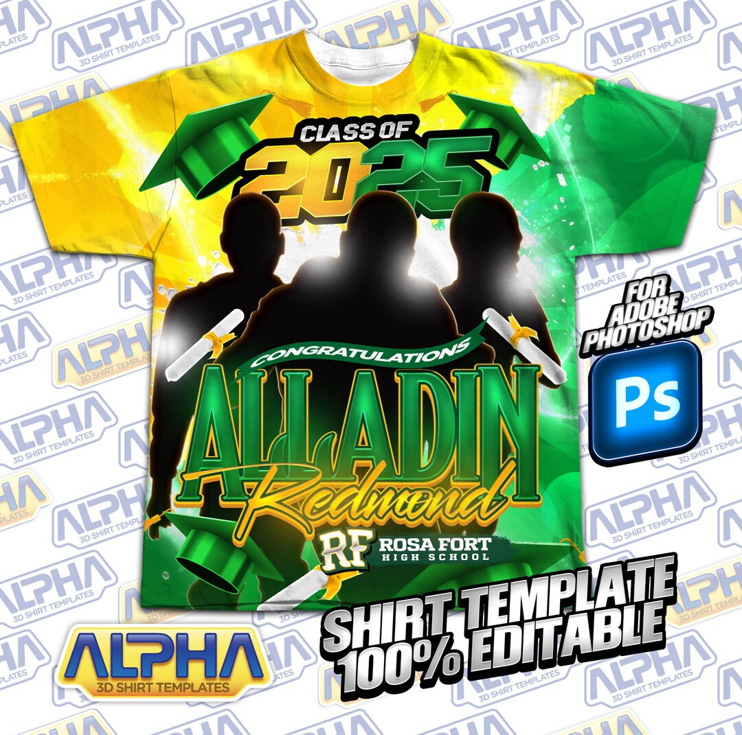 Graduation T-shirt Digital File, Green, Yellow Editable Photoshop ...