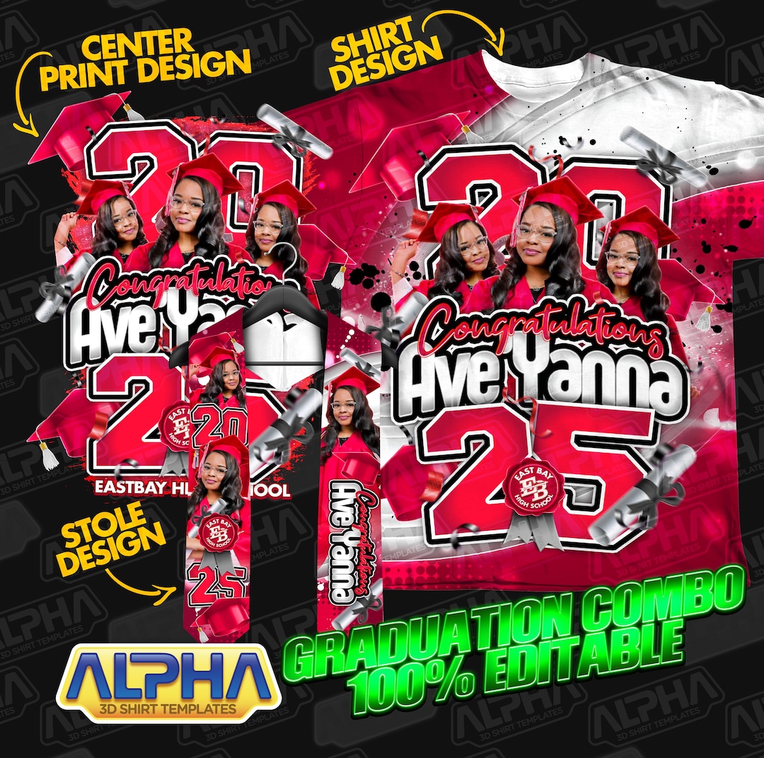 Graduation Combo Templates (shirt + DTF + Stole) Fully Editable ...