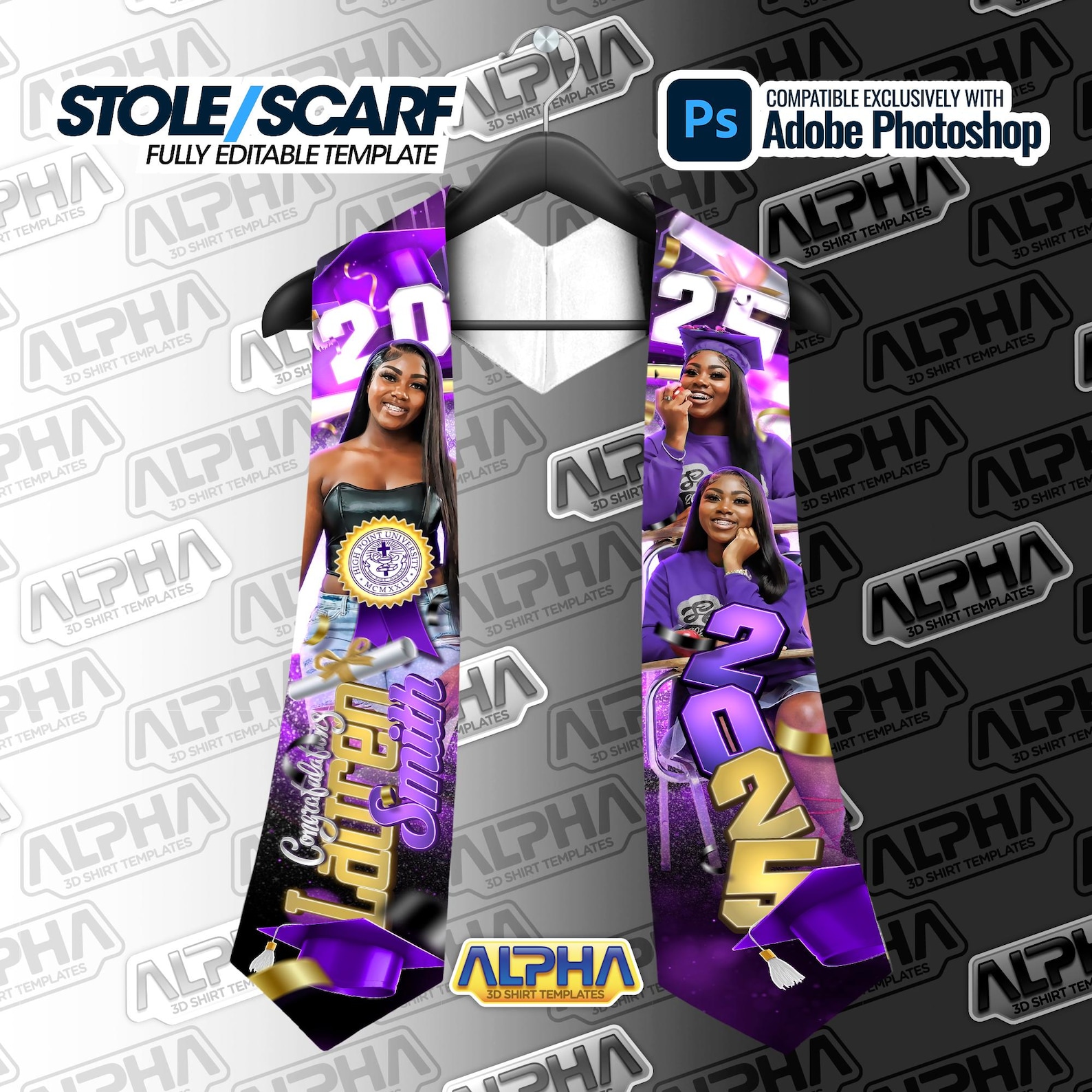 Graduation Stole, Shash Template DIY Editable Template 2025 Photoshop ...