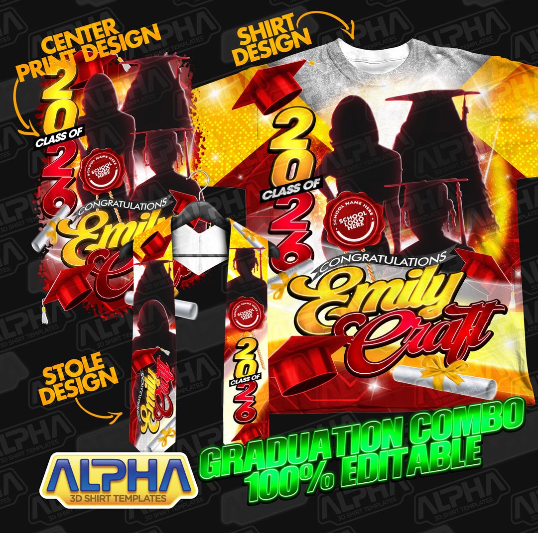 Graduation Combo Templates (shirt + DTF + Stole) Fully Editable ...