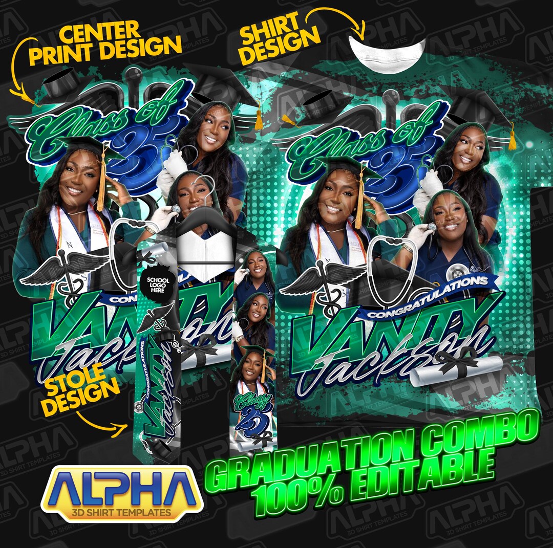 Graduation Combo Templates (shirt + DTF + Stole) Editable Template 2025 ...