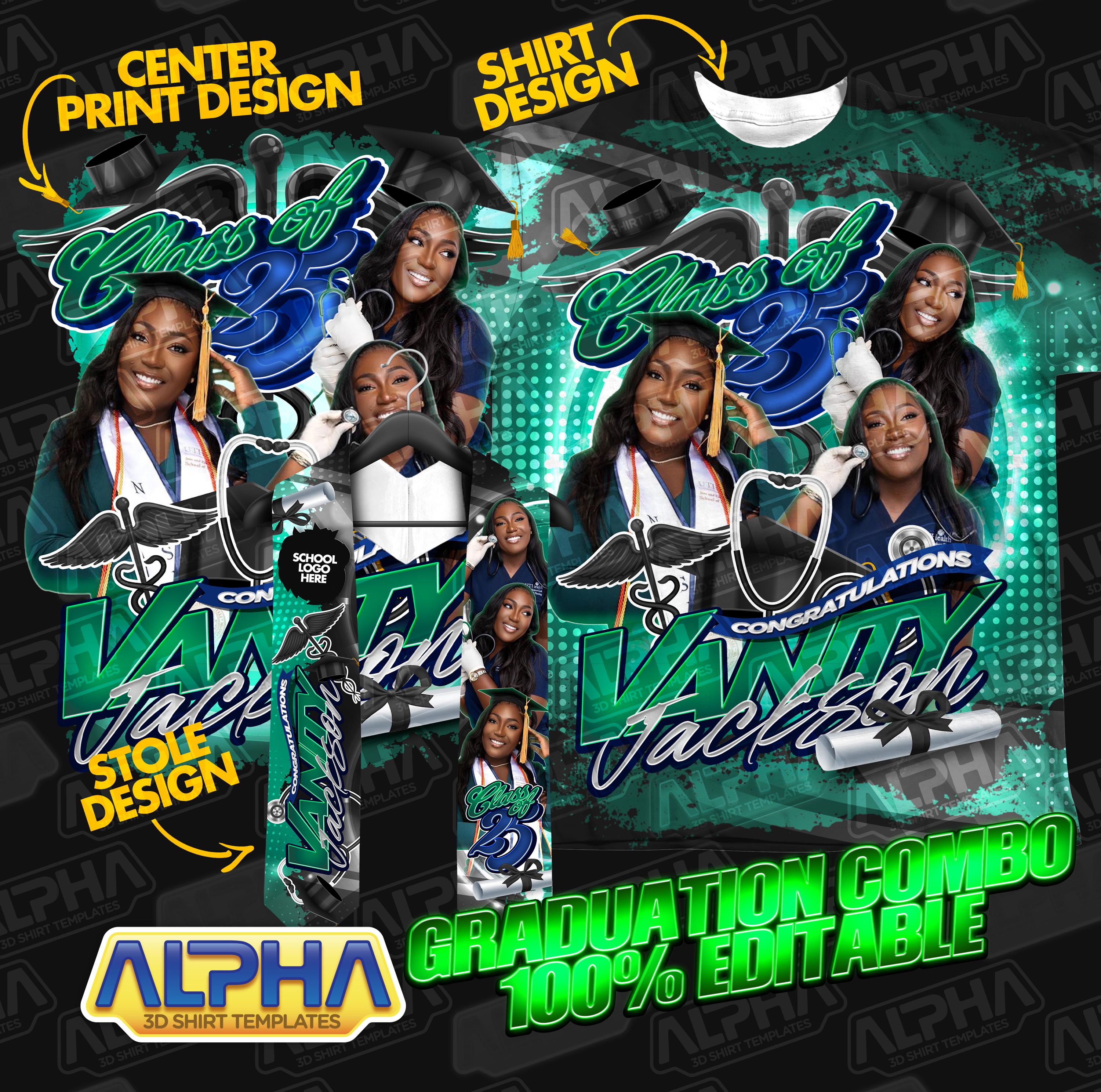 Graduation Combo Templates (shirt + DTF + Stole) Editable Template 2025 ...