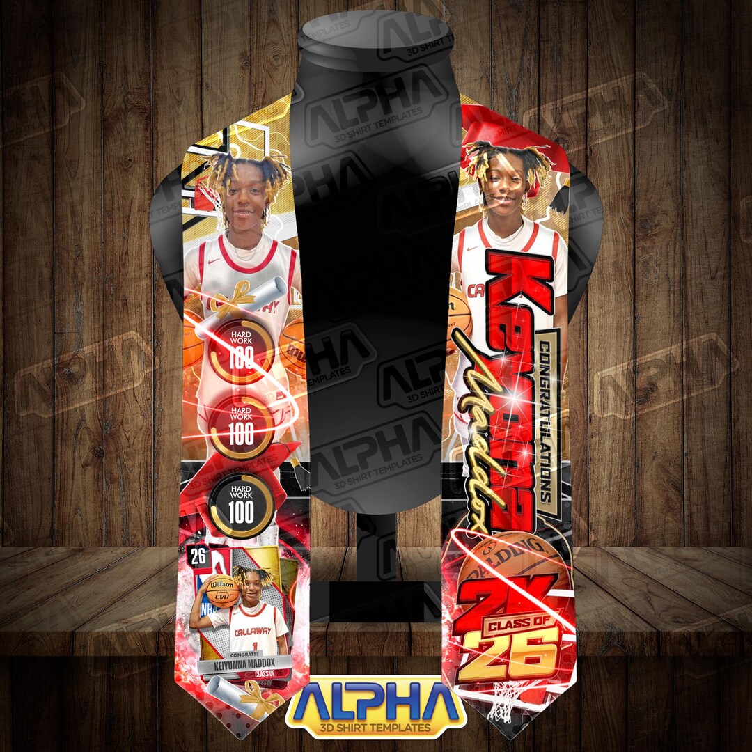 2k26 Basketball Theme Stole Template, Red and Gold Graduation Design ...