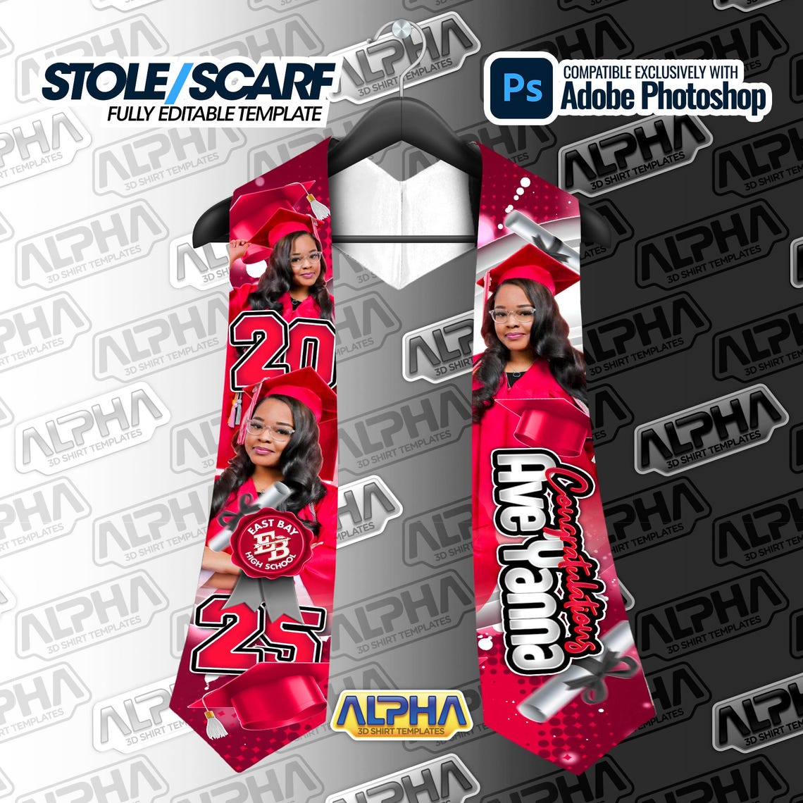 Graduation Stole, Shash Template DIY Editable Template 2025 Photoshop ...