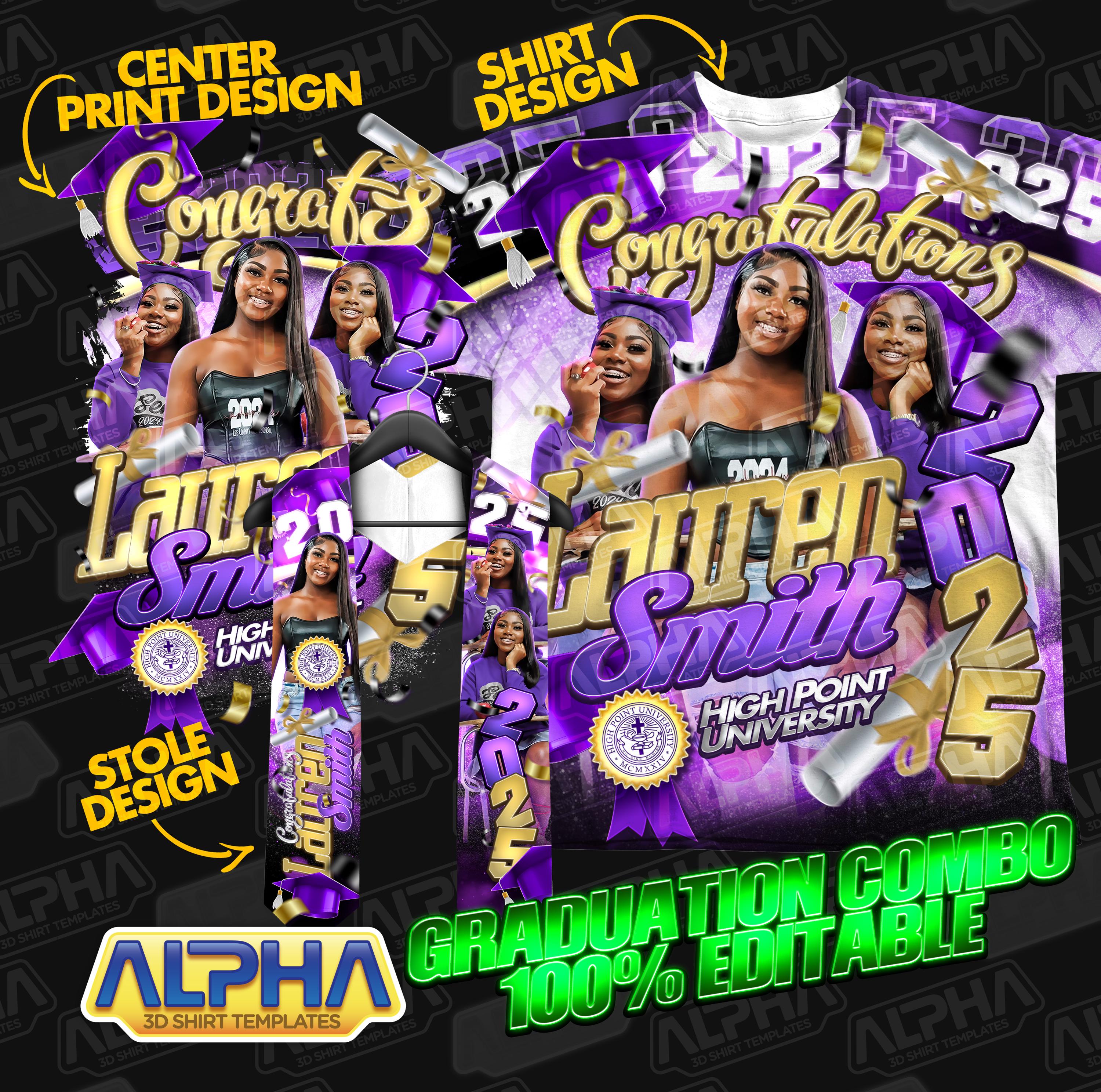 Graduation Combo Templates (shirt + DTF + Stole) Fully Editable ...
