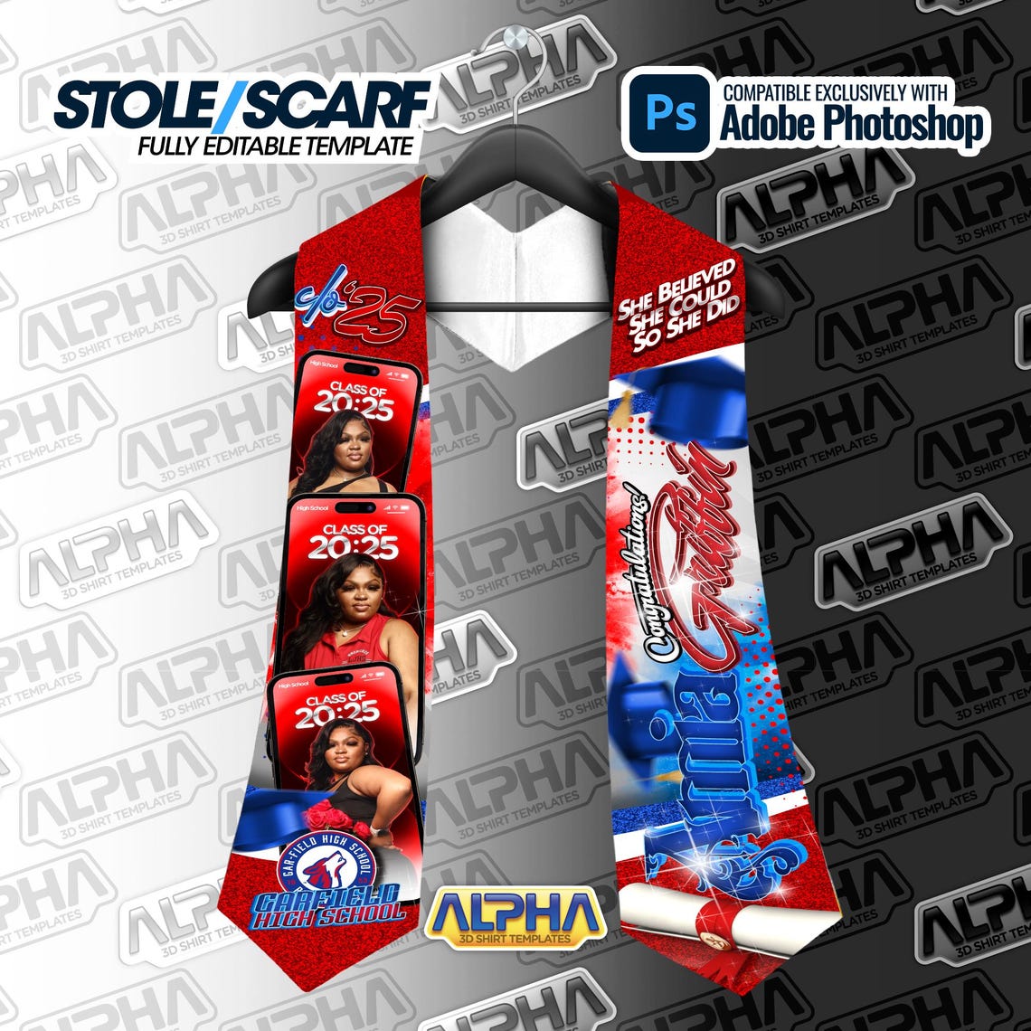Graduation Stole, Shash Template DIY Editable Template 2025 Photoshop ...