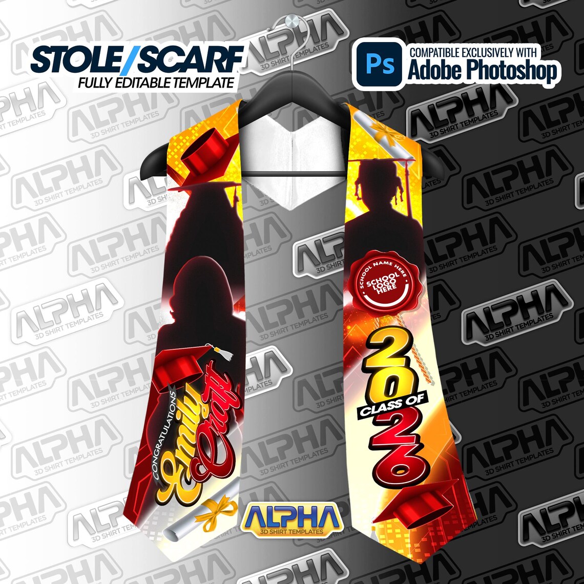 Graduation Stole, Shash Template DIY Editable Template 2025 Photoshop ...