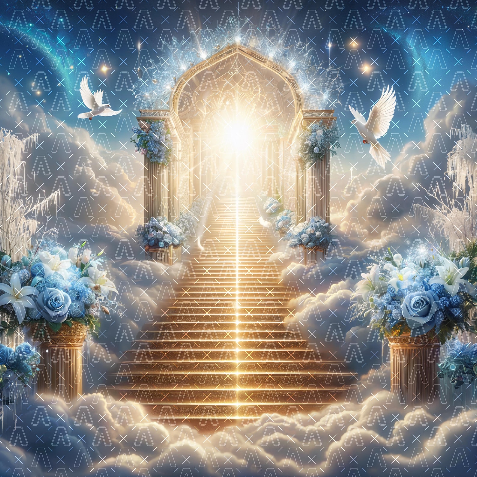 Royal Blue Floral Memorial Background | Memorial Design | Digital ...