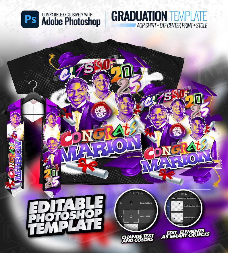Graduation Combo Templates (shirt + DTF + Stole) Fully Editable ...