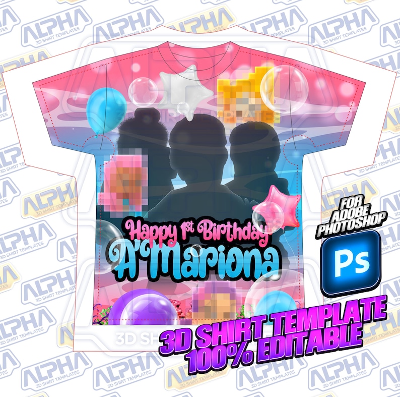 Birthday Theme Girl Party Shirt Design Editable Photoshop Template ...