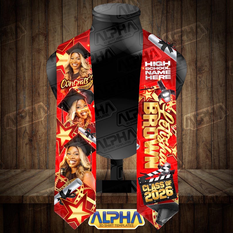 Red and Yellow Gold Graduation Stole Template, Easy to Edit, Stole ...