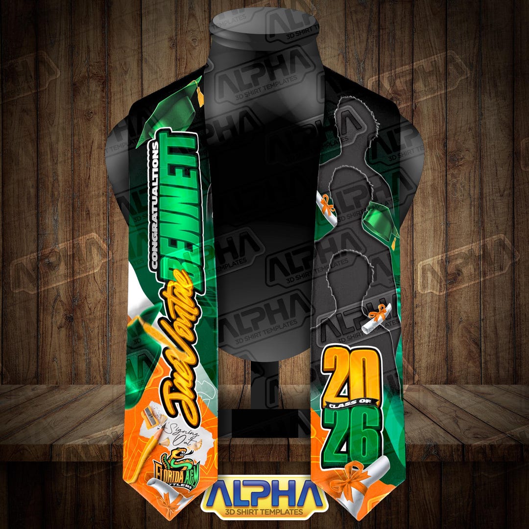 Green and Orange Graduation Stole Template, Easy to Edit, Stole ...
