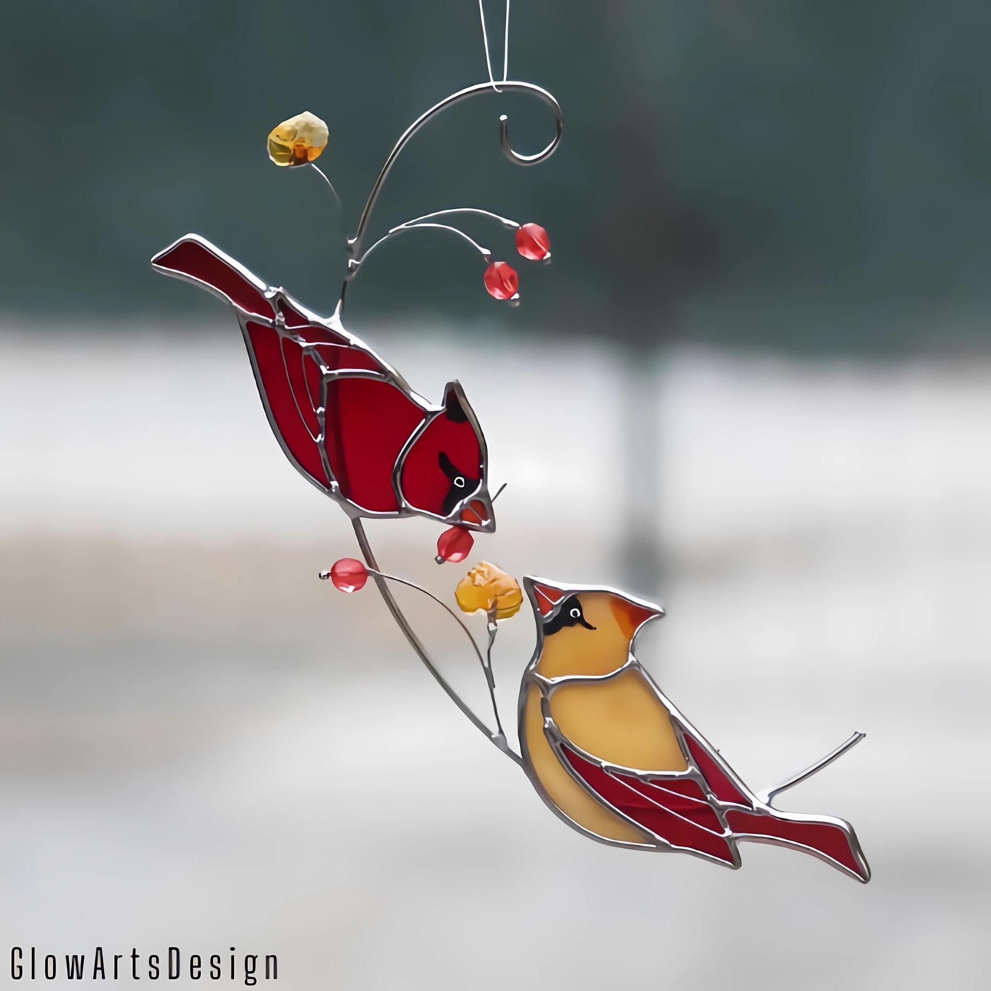 Red Cardinal Stained Glass Window Hanging, Handmade Bird Suncatcher ...