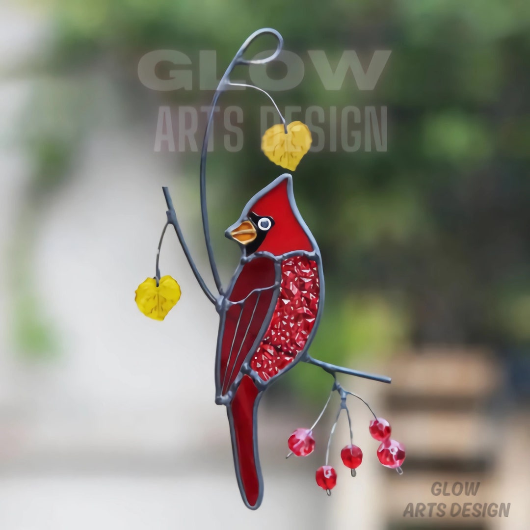Cardinal Stained Glass Window Hangings, Fathers Day Gifts, Stain Glass ...