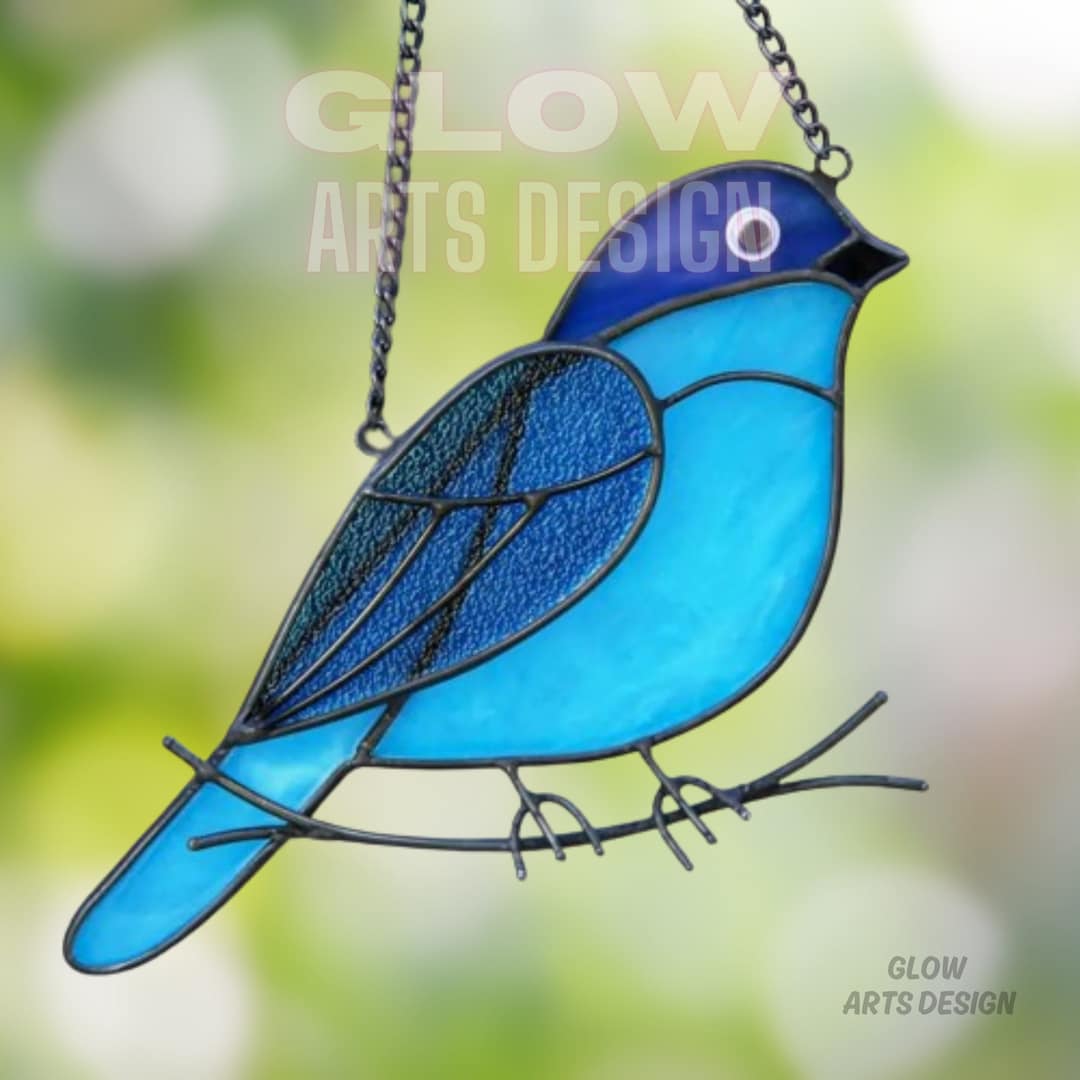 Blue Bird Suncatcher Stained Glass Window Hanging Bird Art Gift for ...