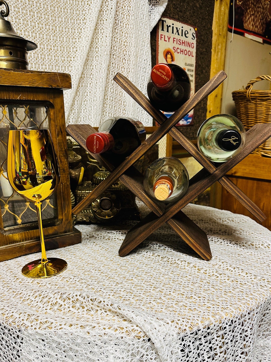 Collapsible & Portable Four Bottle Wood Wine Rack the Whitney - Etsy