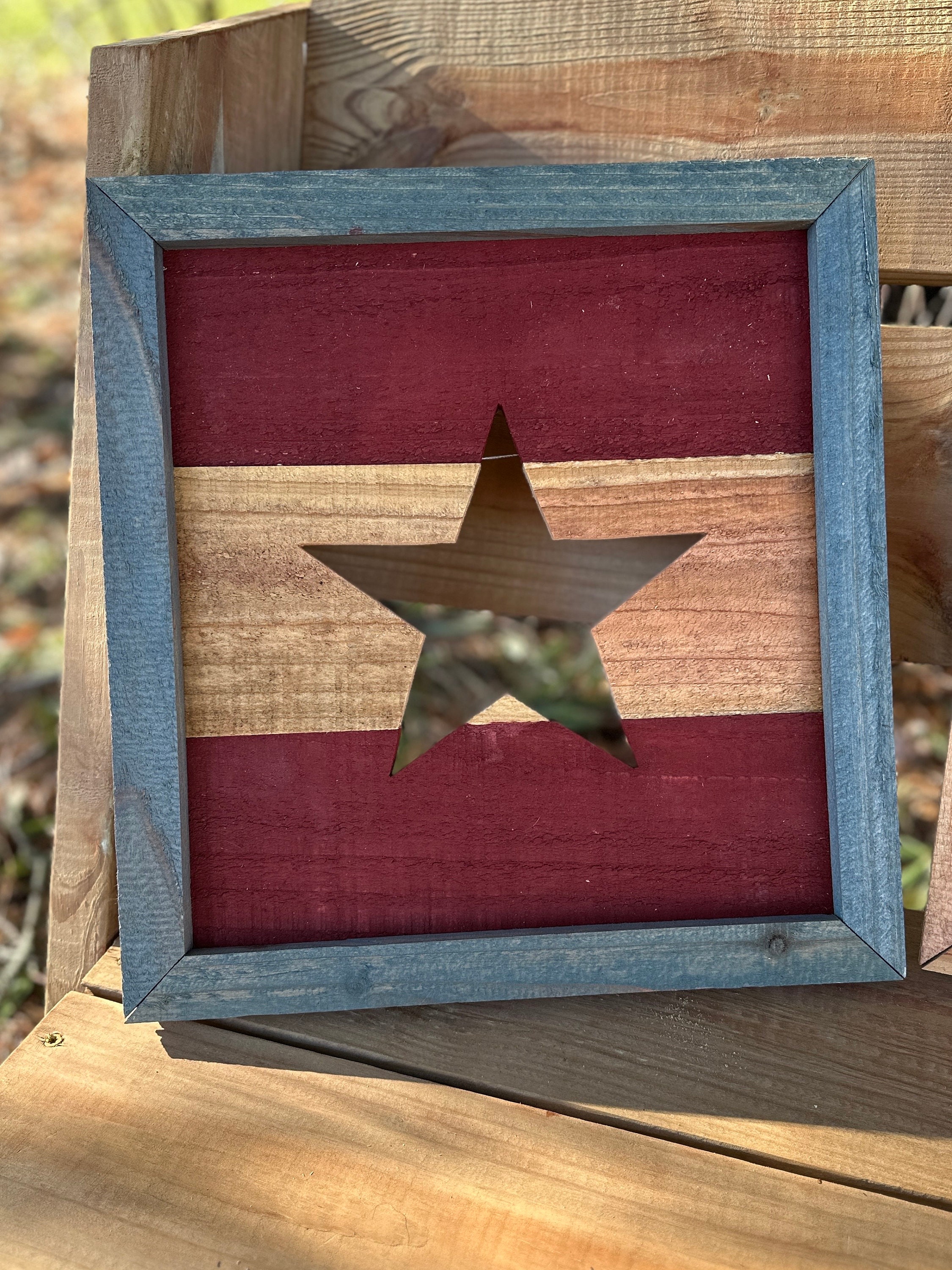 Set of 3 Framed Cedar Wood Barn Stars the American / 4th of July ...