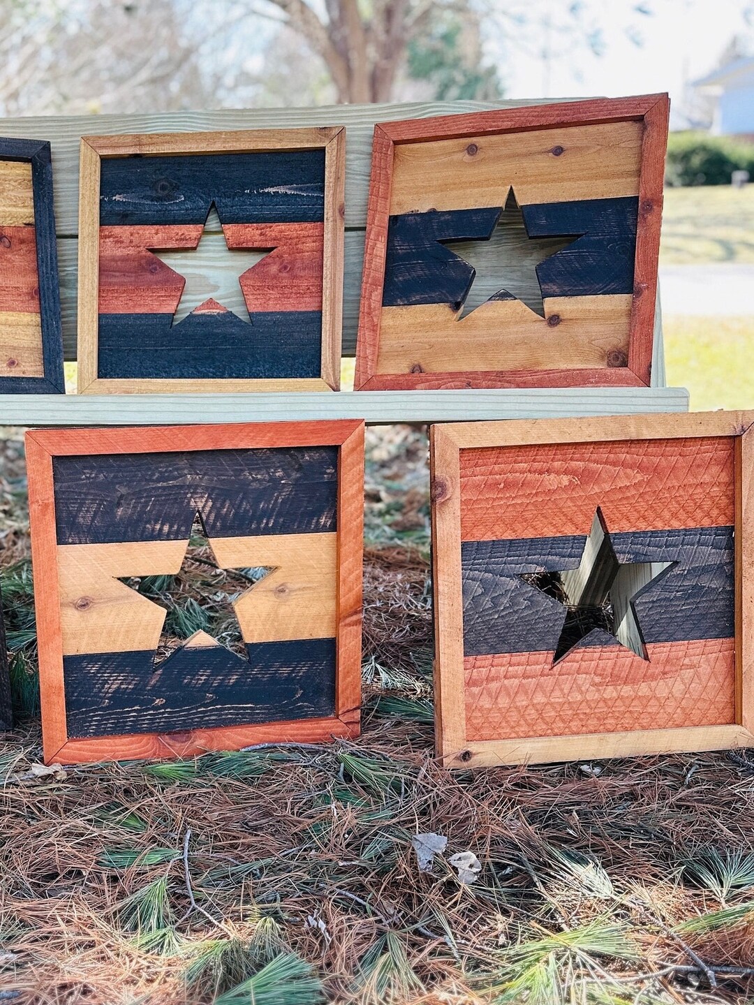 Set of 3 Framed Dark Stained Barn Stars the Balayage Set - Etsy