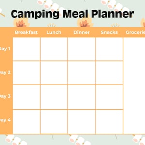 Camping Menu Printable | Camping Meal Planner | Camping Menu Planner - Etsy