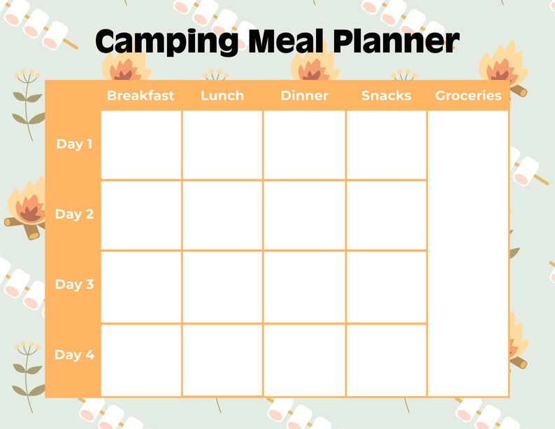 Camping Menu Printable | Camping Meal Planner | Camping Menu Planner - Etsy