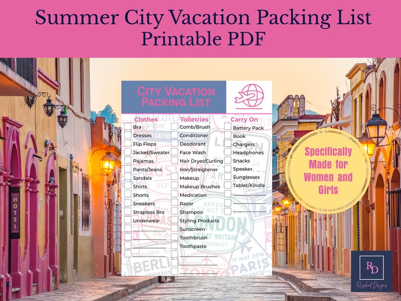 Summer City Vacation Packing List for Girls and Women | City Vacation ...