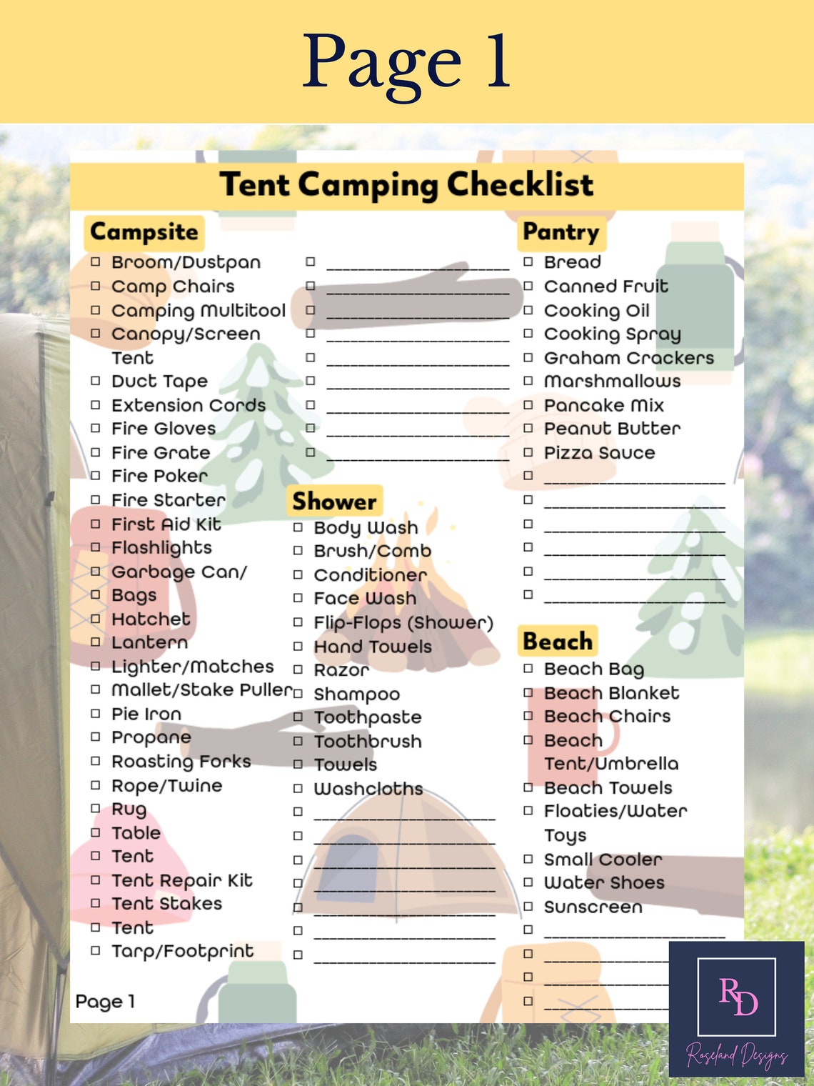 Tent Camping Checklist Printable | Camping Packing List | Glamping ...