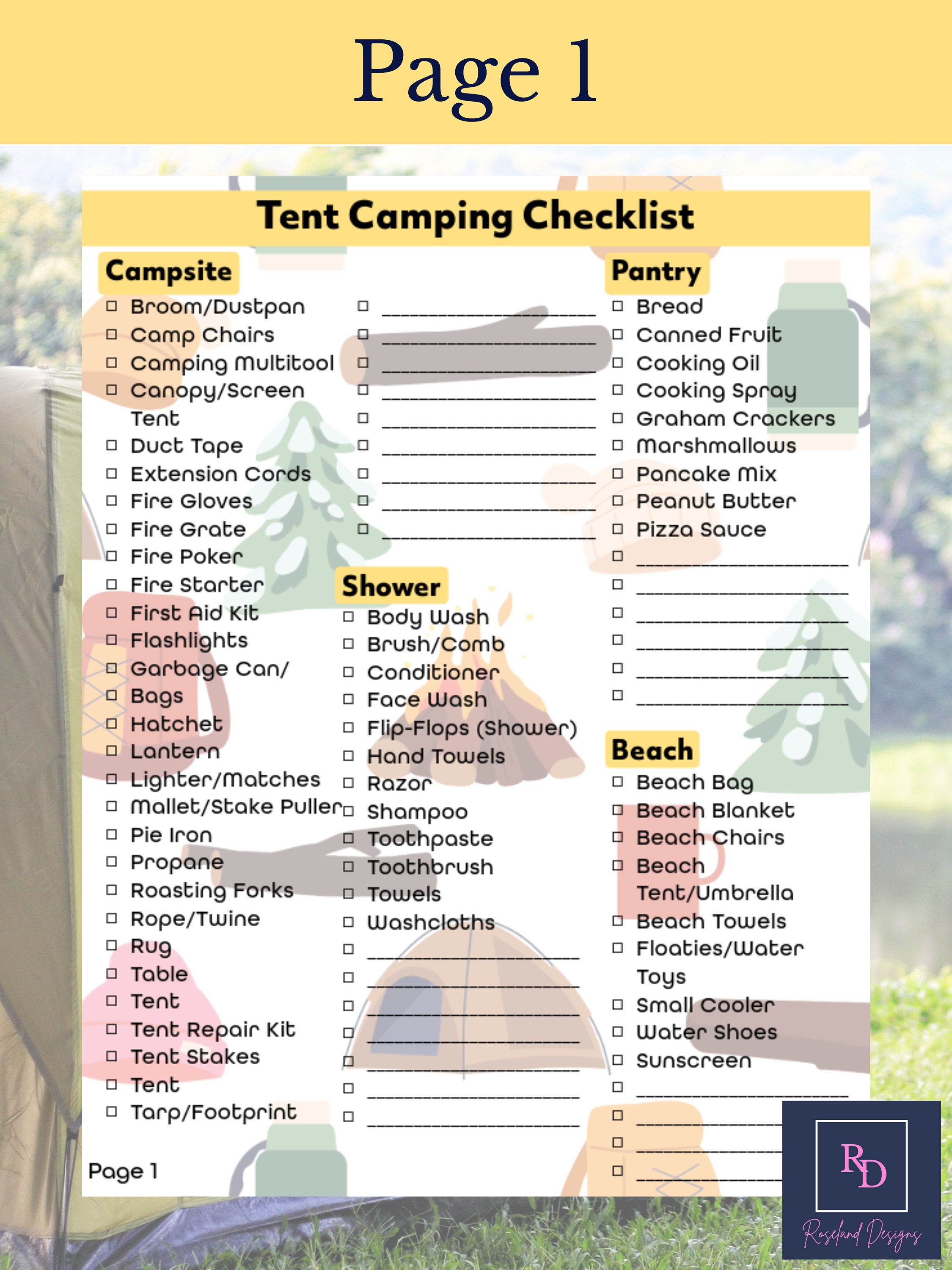 Tent Camping Checklist Printable | Camping Packing List | Glamping ...