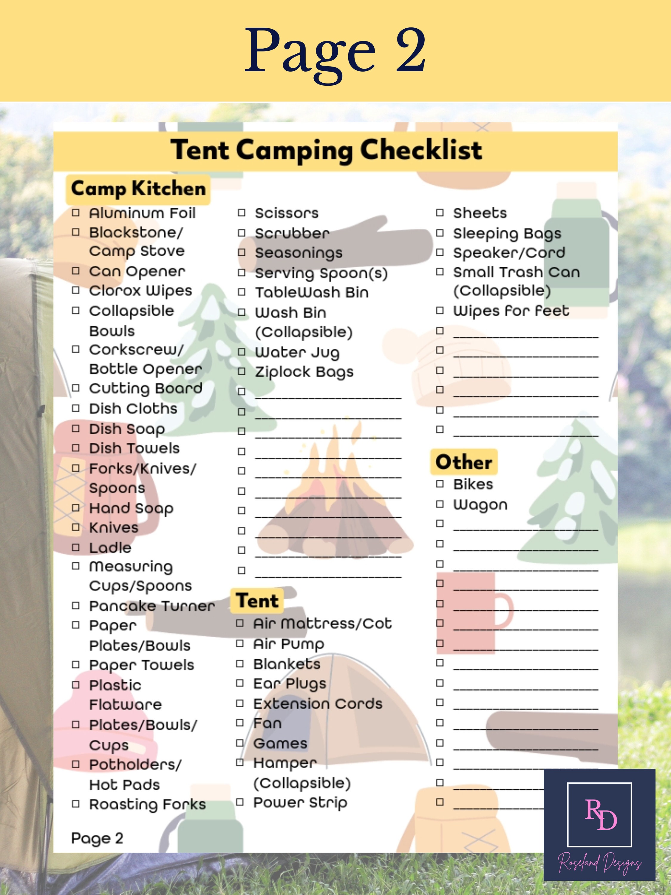 Tent Camping Checklist Printable | Camping Packing List | Glamping ...