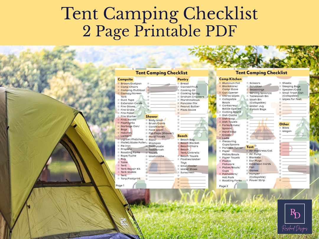 Tent Camping Checklist Printable | Camping Packing List | Glamping ...