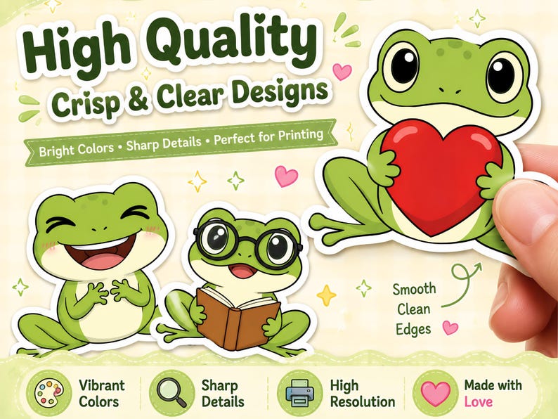 40 Kawaii Frog Stickers, Clipart, Planner Digital Download (PNG) - Etsy