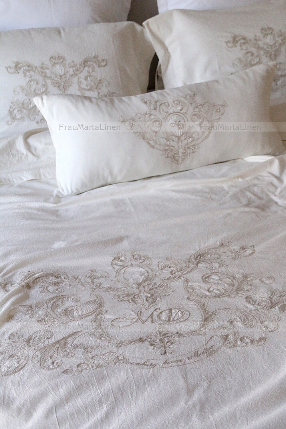 Washed Cotton Farmhouse Style Wedding Bedding With Monogram Custom ...