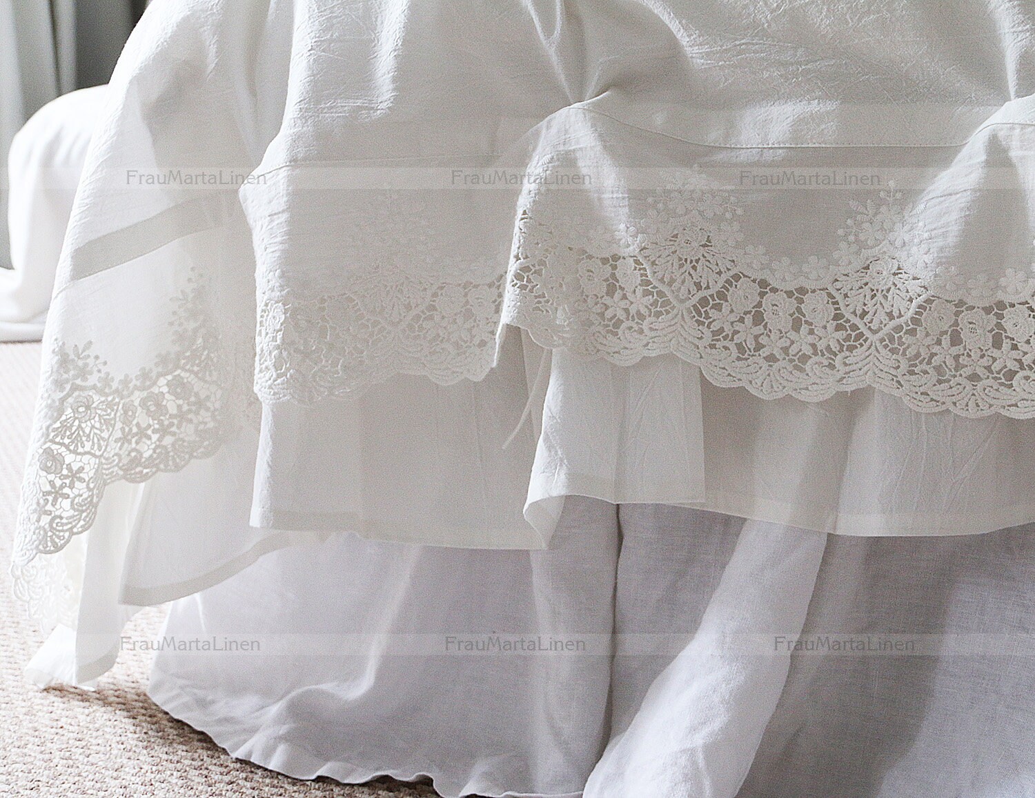 Wedding Bedding Set With Lace and Ruffles and Ties off White ...