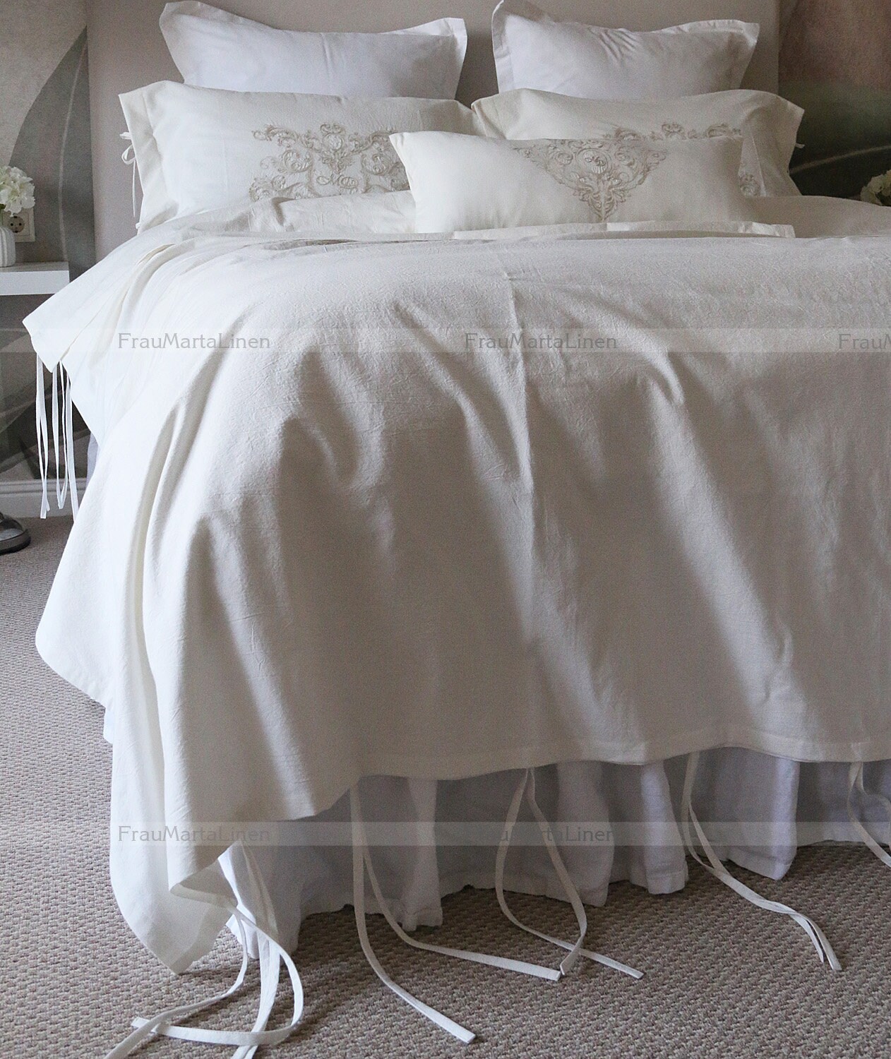 Washed Cotton Farmhouse Style Wedding Bedding With Monogram Custom ...