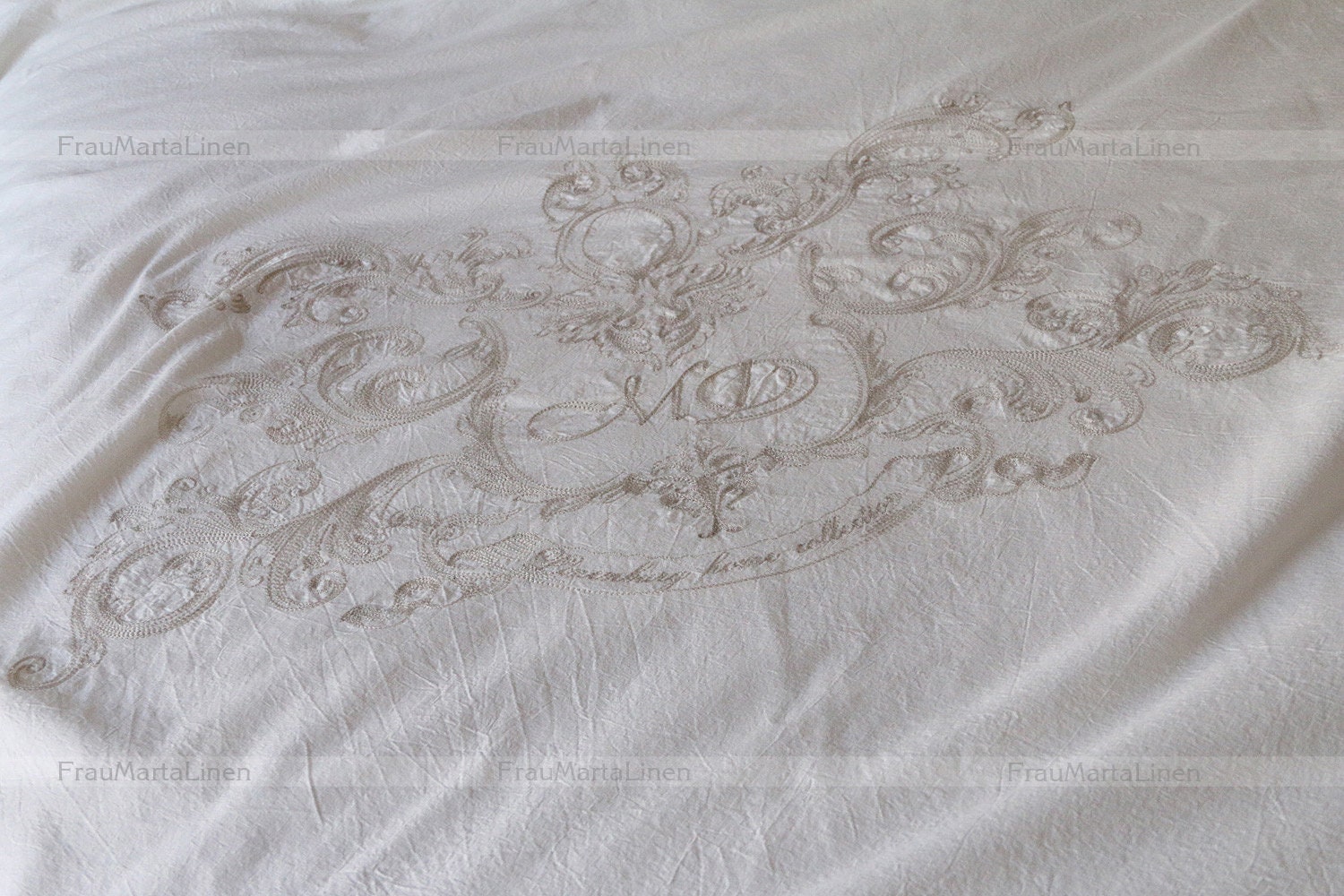 Washed Cotton Farmhouse Style Wedding Bedding With Monogram Custom ...