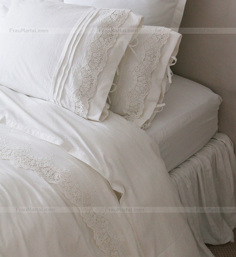 Wedding Bedding Set With Lace and Ruffles and Ties off White ...