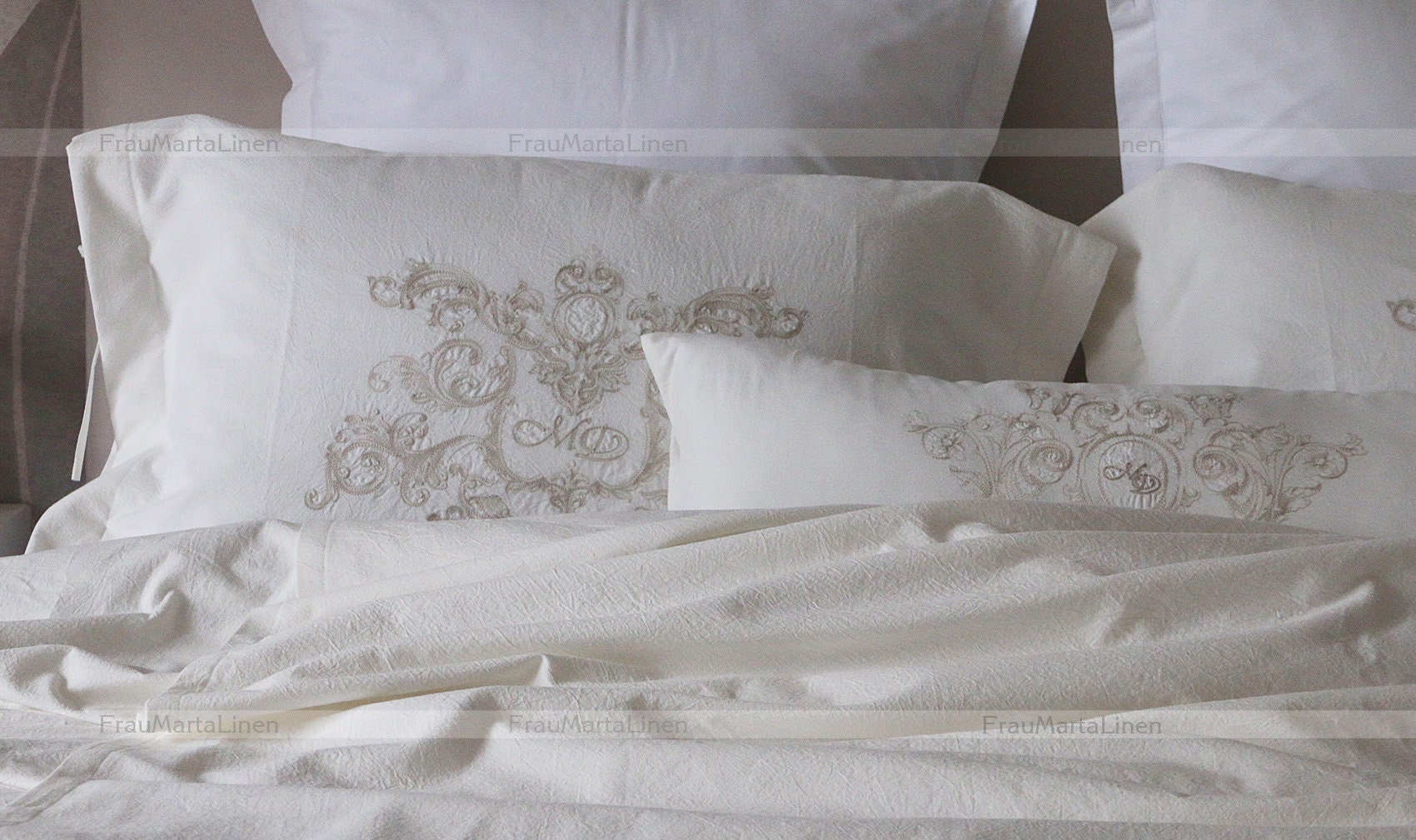 Washed Cotton Farmhouse Style Wedding Bedding With Monogram Custom ...