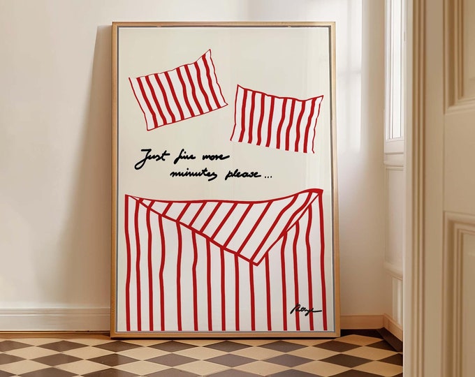 Stay in Bed Print, Goodnight Poster, Handdrawn Bedroom Wall Art, Cute ...