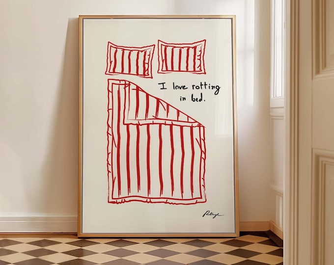 Stay in Bed Print, Goodnight Poster, Handdrawn Bedroom Wall Art, Cute ...