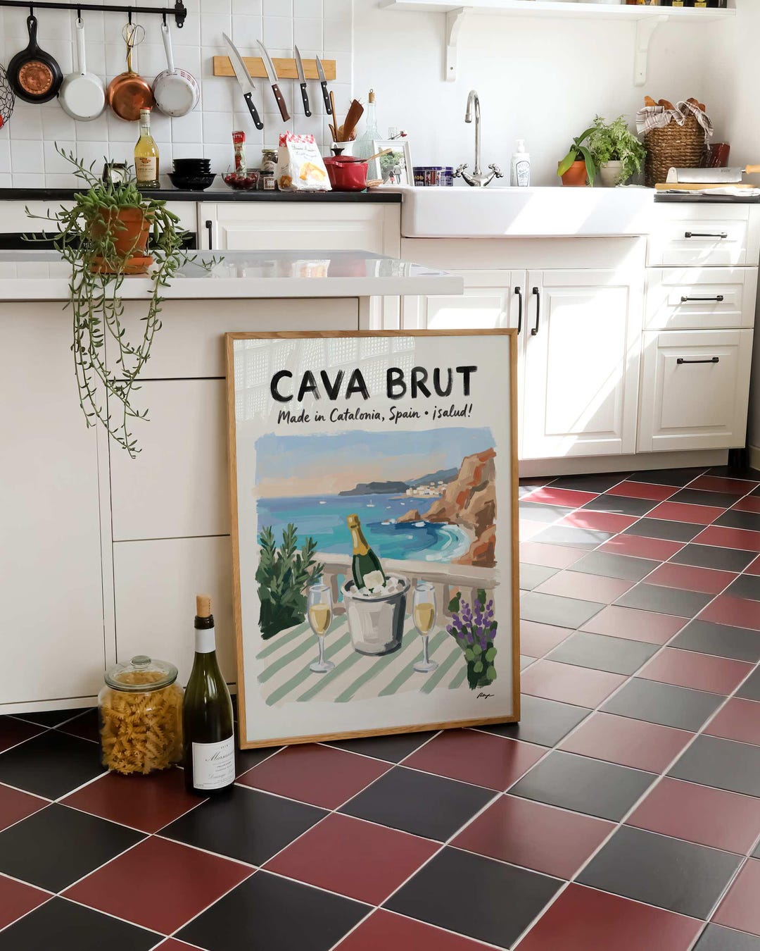 Cava Brut Print, Vintage Wine Poster, Bar Cart Decor, Modern Kitchen ...