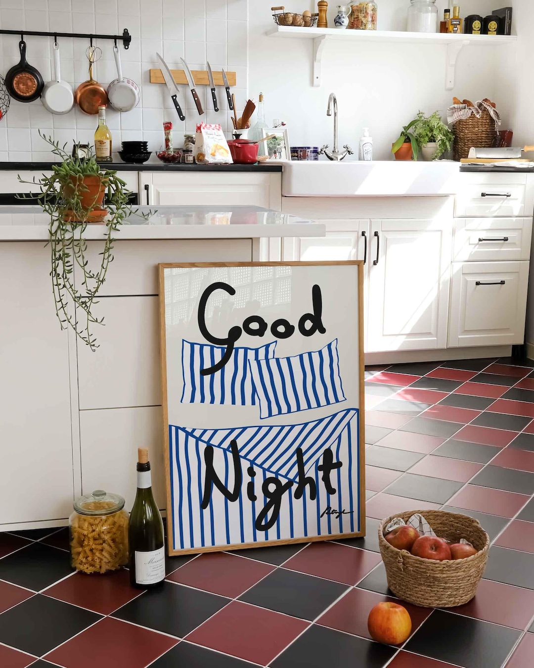 Goodnight Print, Hand Drawn Bedroom Wall Art, Cute Above Bed Poster ...